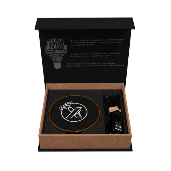 Chargeur à induction 10W en bois FSC personnalisable SCX design